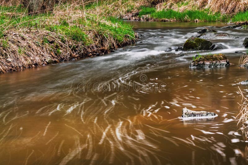 Small River, Lines on Surface, Blurred Water. Stock Image - Image of ...