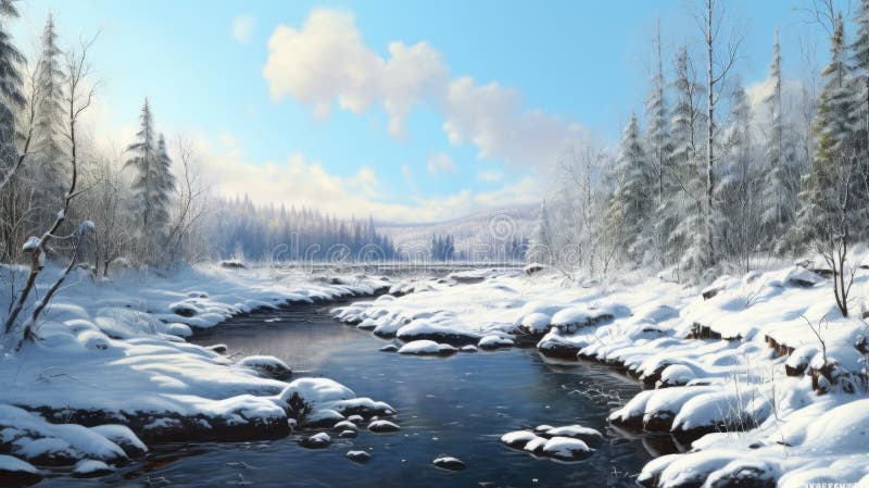 Hyper-realistic Winter Landscape Painting Wallpaper Inspired by Greg ...