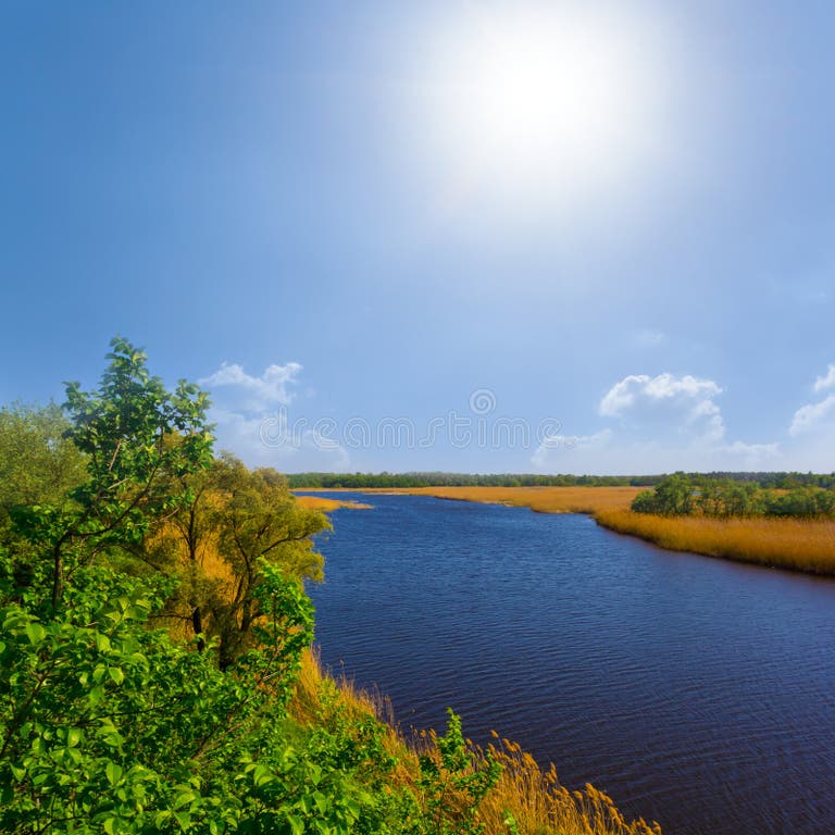 Small River among Prairie Under a Sun Stock Image - Image of prairie ...