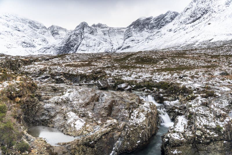 Small River with a Rocks in a Snowy Mountains Stock Photo - Image of ...