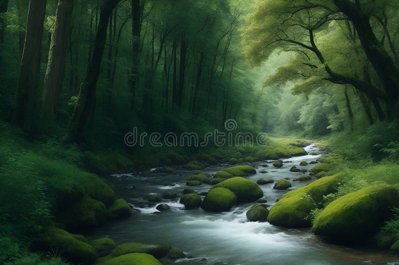 A Small River in the Forest. Horizontal Composition Stock Illustration ...