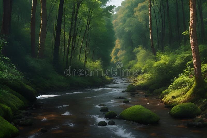 A Small River in the Forest. Horizontal Composition Stock Illustration ...