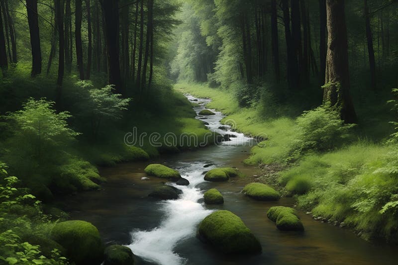 A Small River in the Forest. Horizontal Composition Stock Illustration ...