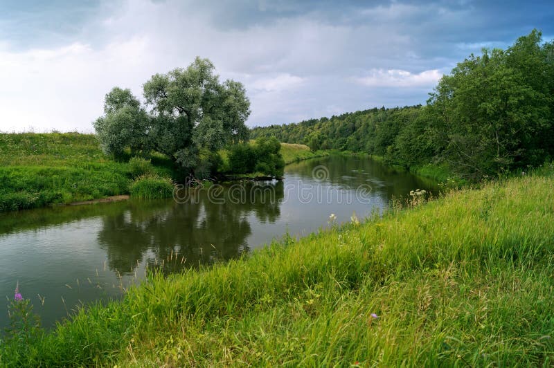 A Small River and Trees Along it. Stock Image - Image of willow, river ...