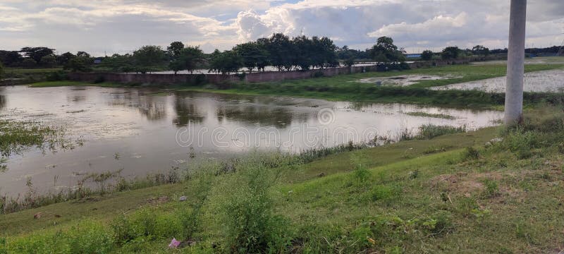 Small River in the Village with Sunset Sky Stock Image - Image of swamp ...