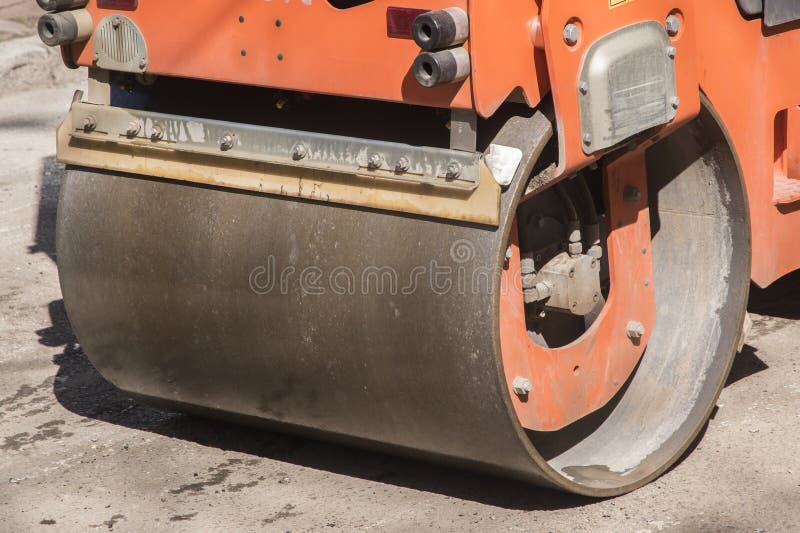 Small road roller closeup stock image. Image of wheel - 313008115