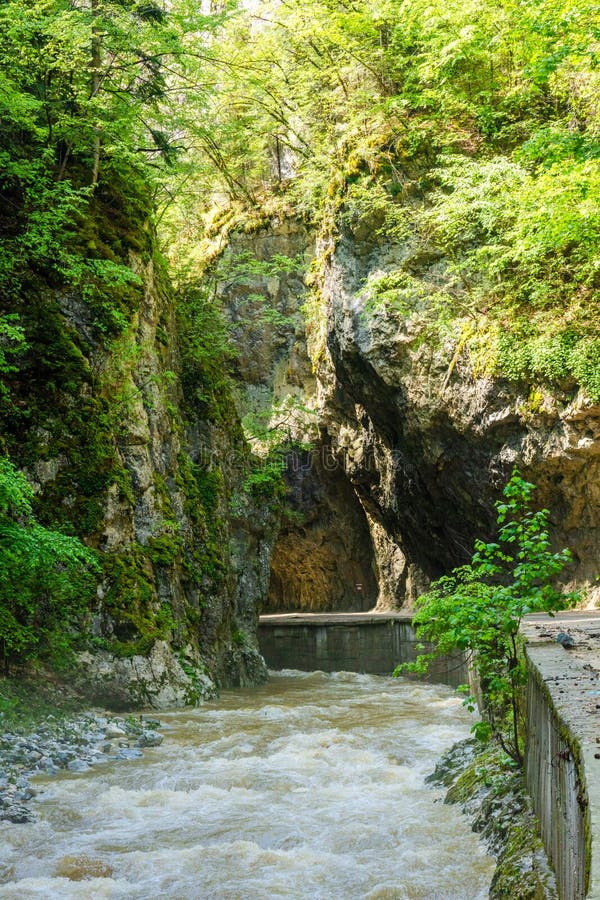 Small Road True Mountains in Spring and River Stream Stock Photo ...
