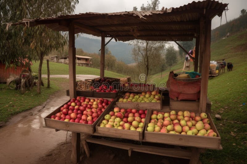 A Small Roadside Stand, Selling Fresh Apples and Cinnamon Sticks Stock ...