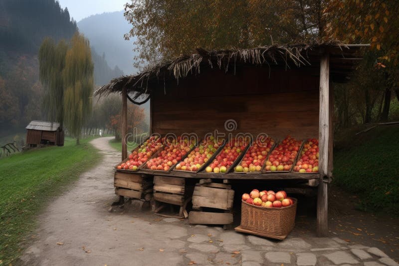 A Small Roadside Stand, Selling Fresh Apples and Cinnamon Sticks Stock ...