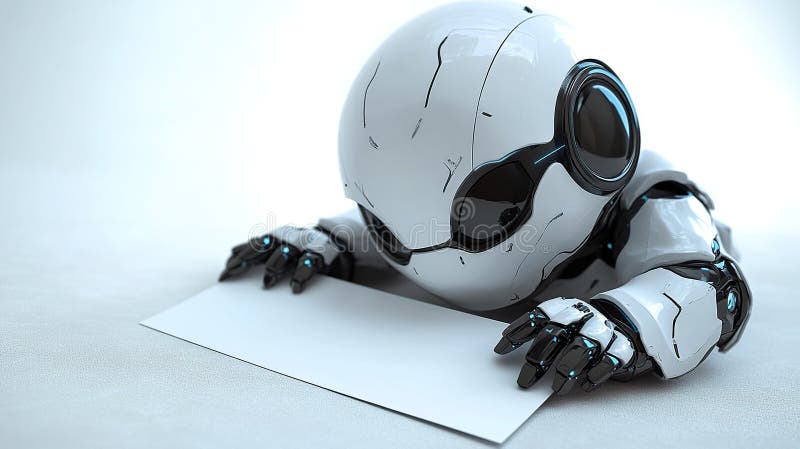 A Small Robot with a Blank Card Stock Illustration - Illustration of ...