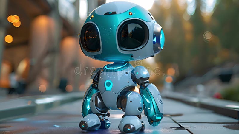 Small Blue Robot Sitting on Sidewalk Stock Video - Video of android ...