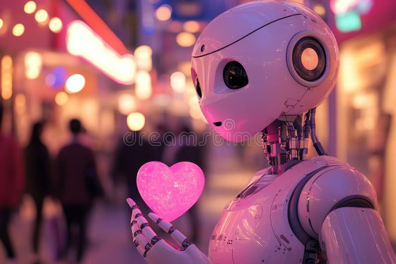 A Small Robot Extends a Heart To the Viewer, Embodying a Symbol of ...