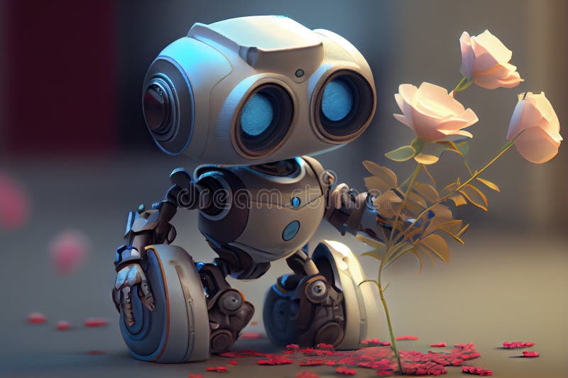 Small robot with flowers stock illustration. Illustration of design ...