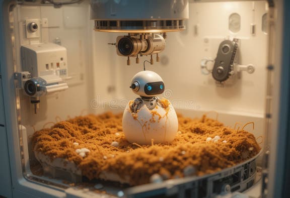Small Robot Hatching from Egg in a Futuristic Environment Stock Illustration - Illustration of ...