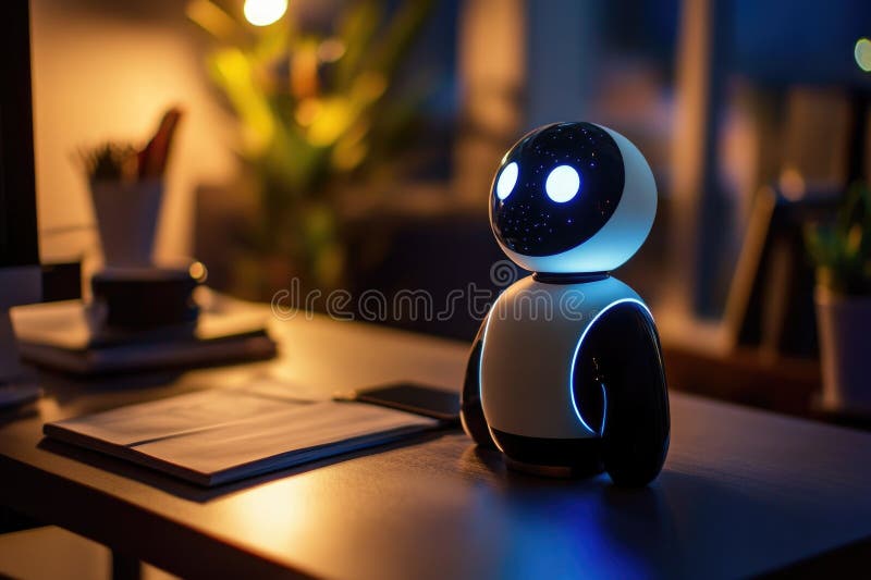 A Small Robot Sits on Top of a Desk, Ready for Use Stock Image - Image ...