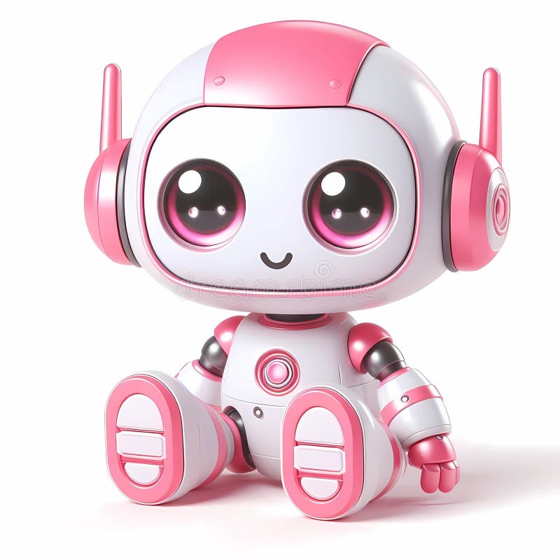A Small Sweet Robot with a Touch of Pink Siting on White Background. AI ...