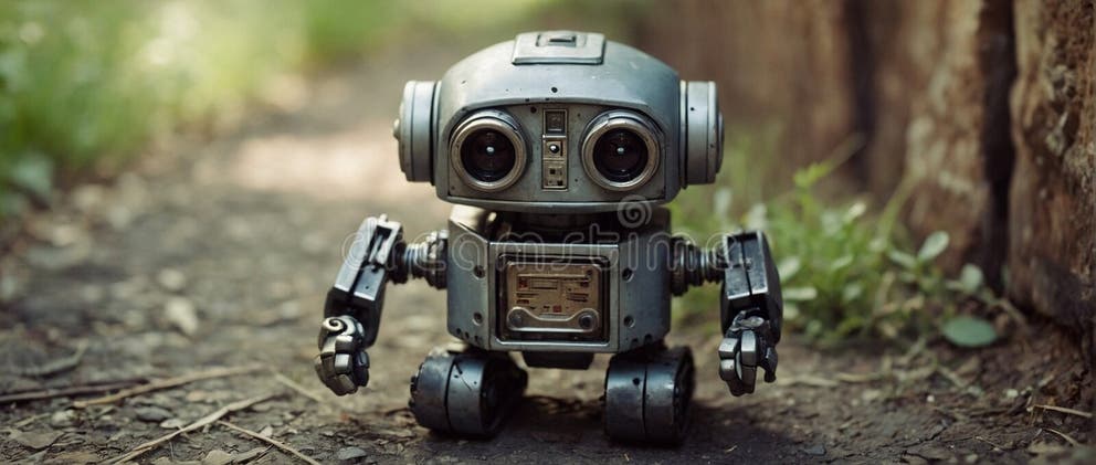 Small Robot Wandering through a Forest Path Stock Illustration ...