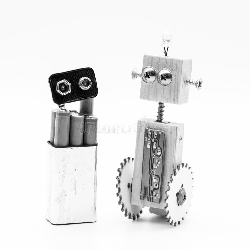 Small Robot with Wheels and a Disassembled Flask Stack Stock Photo ...