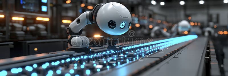 Small Robotic Arm Inspecting Electronics on a Line Stock Illustration ...