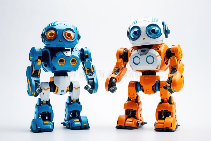 Orange Humanoid Works on Computer. Generative AI. Stock Illustration ...