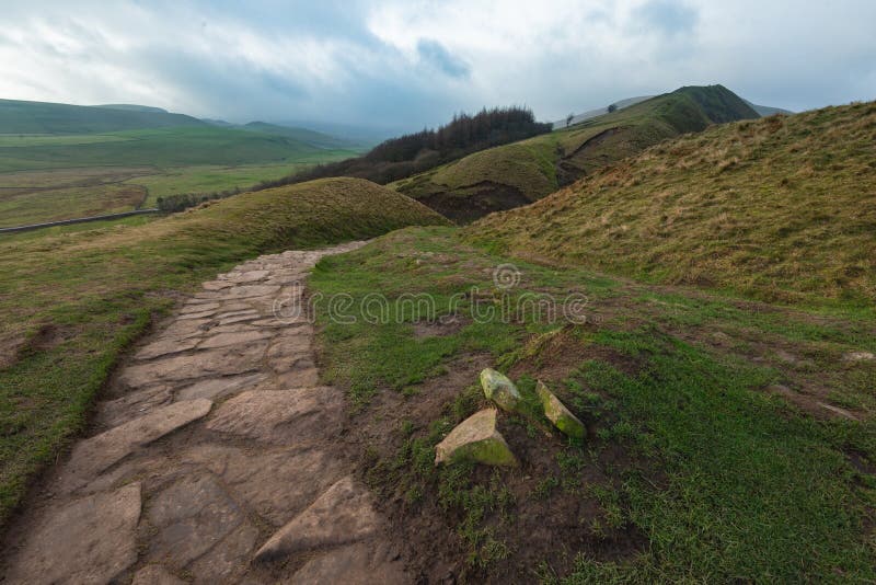 A Small Rock Path Runs through the Hills of the Peak District Stock ...