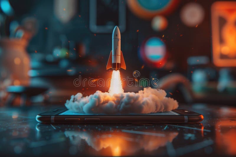 A Small Rocket Being Launched from a Cell Phone Stock Photo - Image of ...