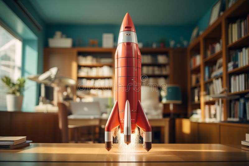 A Small Rocket Takes Off from the Office Desk As a Startup and ...