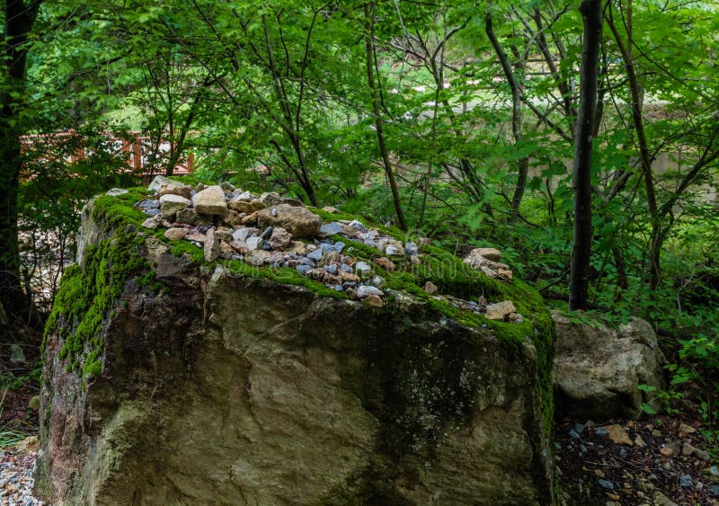 Small Rocks and Stones on Top of Moss Covered Boulder Stock Photo ...