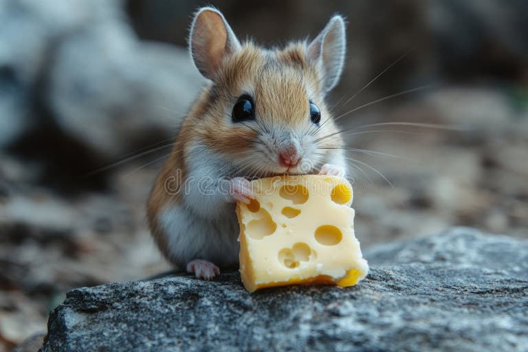 Small Rodent Enjoying a Piece of Cheese Outdoors Stock Photo - Image of ...