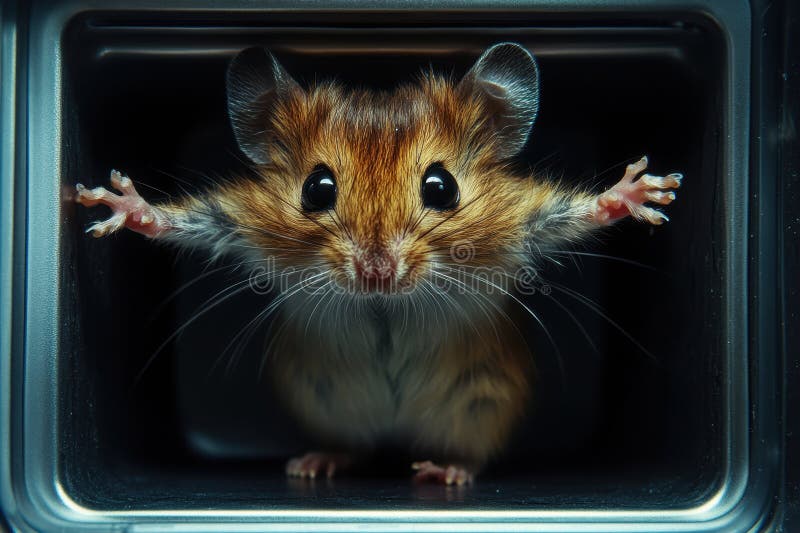 Small Rodent with Outstretched Paws Appearing from a Darkened Space in ...