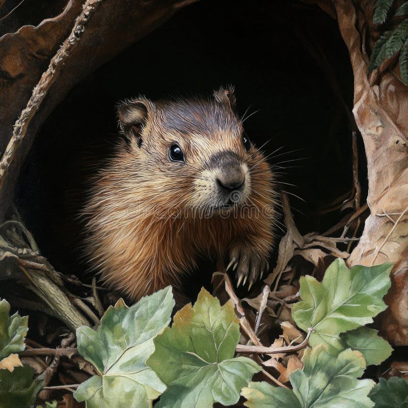 Small Rodent Sitting Inside a Hollow Log in the Woods Stock Image ...