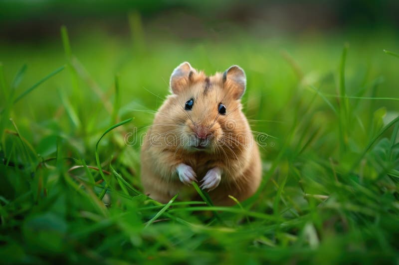 A Small Rodent Stands in a Field of Green Grass, Looking Around ...