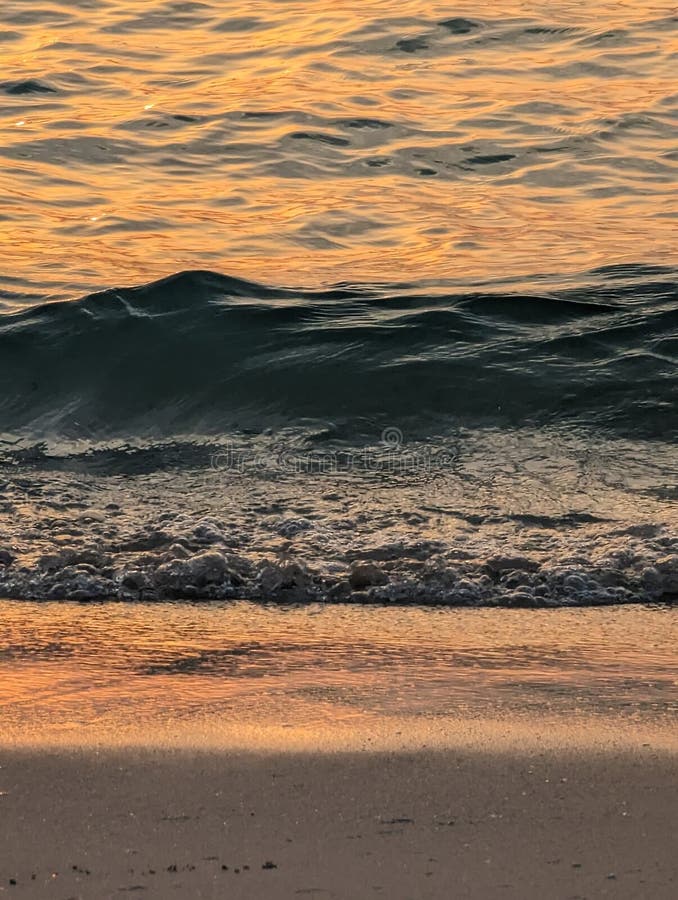 A Small Rolling Wave in the Sunset Rays of the Sun. Stock Image - Image ...