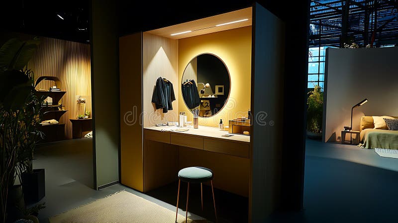 A Small Room with a Vanity and a Mirror Stock Image - Image of ...