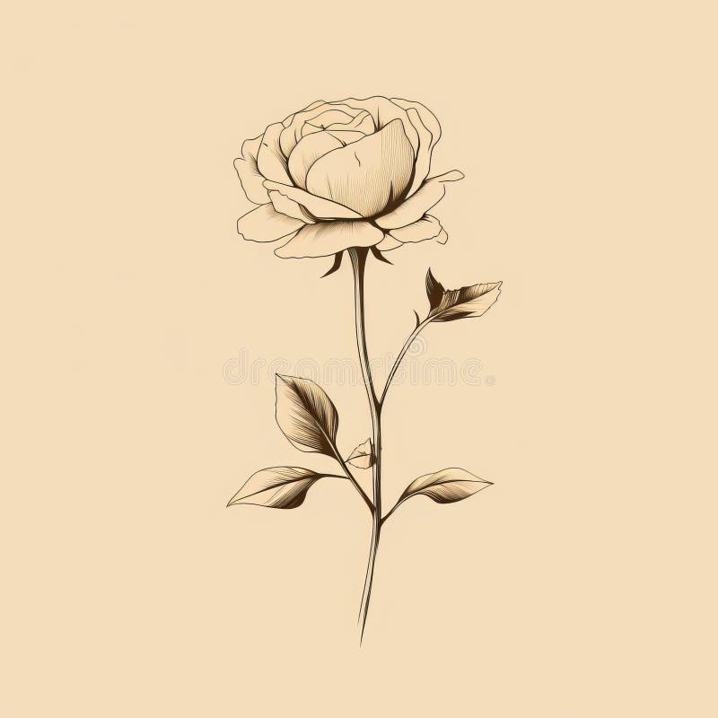 Realistic Sketch Ink Rose on Beige Background - Simple and Exotic ...