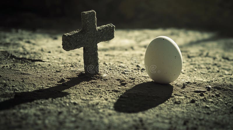 A Small, Rough-textured Stone Cross Stands Erect in the Dirt, Casting a ...