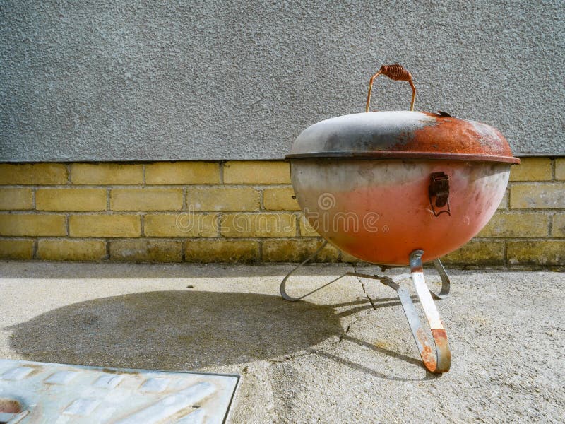Small Round Barbecue Grill Burnt Out and Rusty after Long Time of Use ...
