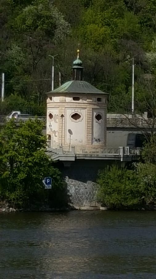 Small Round Building on Vltava River, Prague Stock Photo - Image of ...