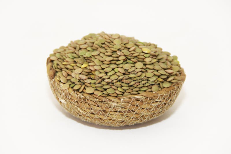 Small Round Grains of Natural Green Lentils in a Decorative Plate Stock ...