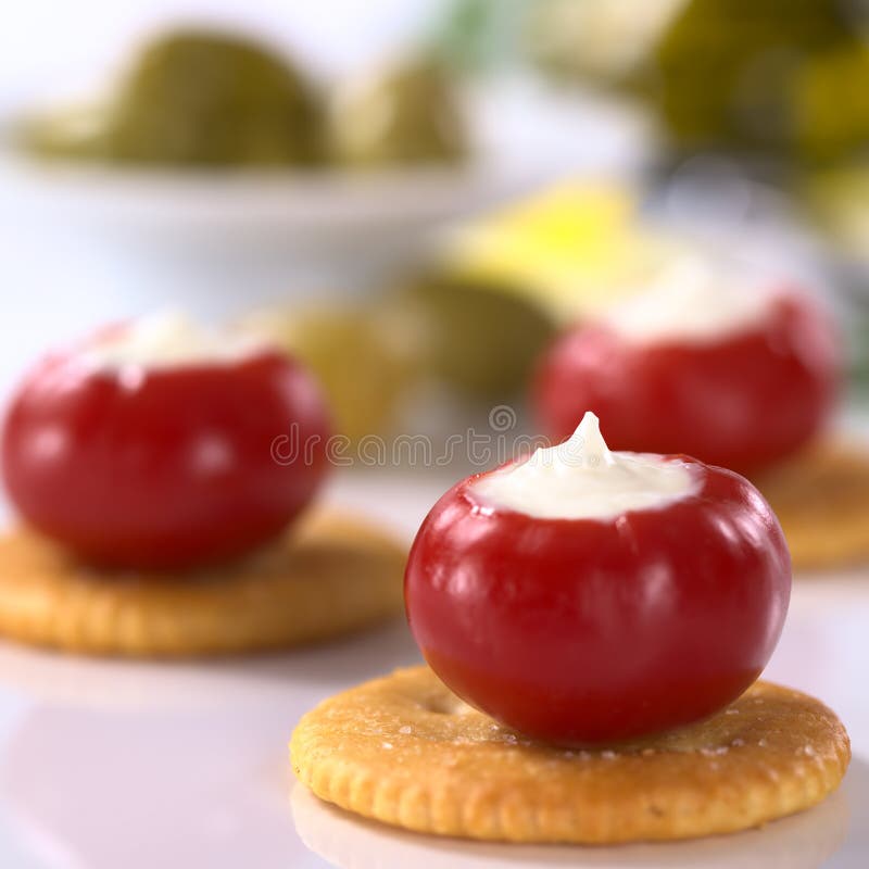Small Round Hot Pepper Filled with Cream Cheese Stock Photo - Image of ...
