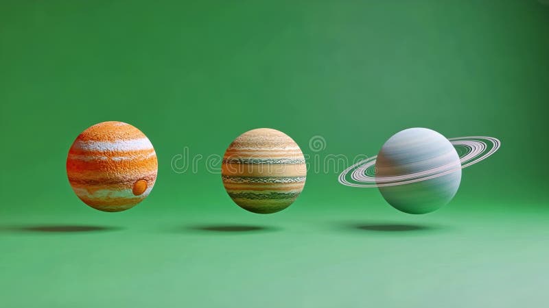 Small Round Models of Planets Twirling in a Fixed Path. Green Screen ...