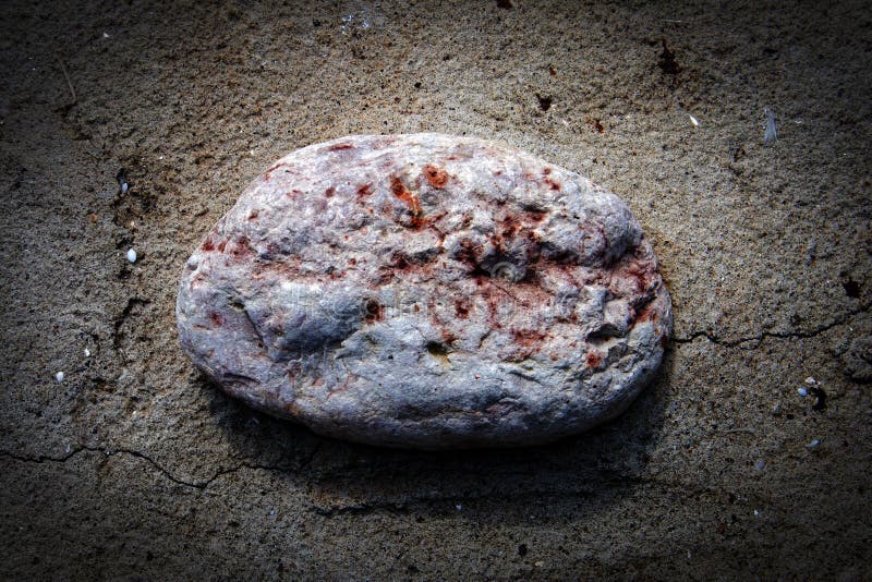 Small Round Pink Granite Stone Half Fixed in Concrete Surface Stock ...