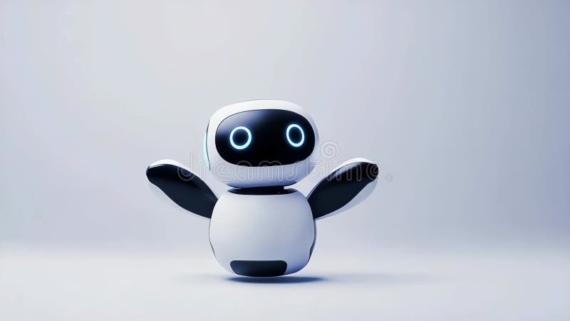 Cute Futuristic Toy Robot with Glowing Eyes on Minimal Background Stock ...