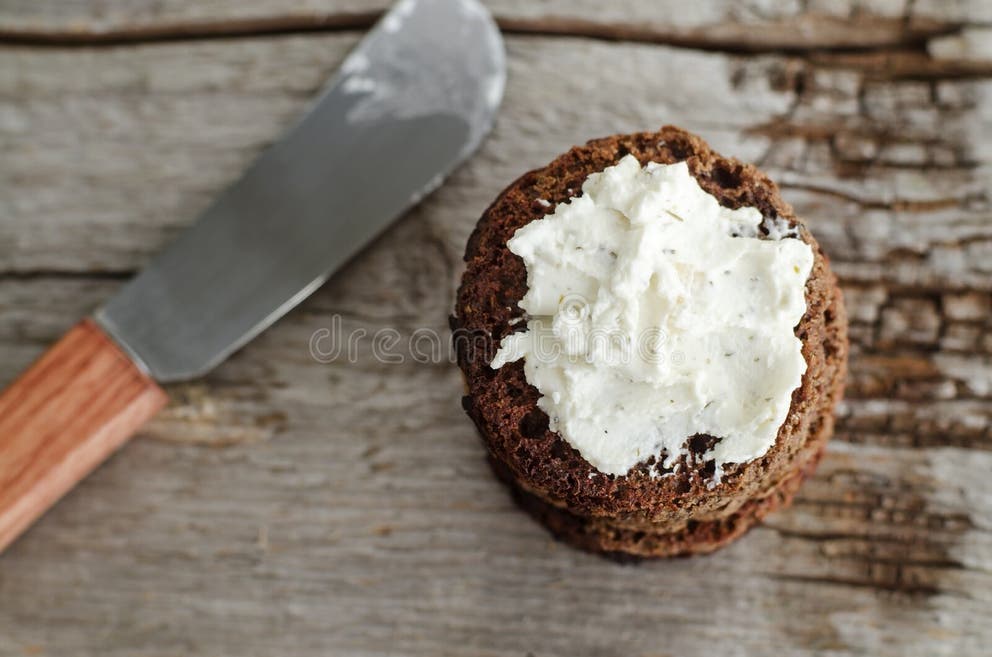 Small Round Rye Toasts with Cream Cheese Stock Image - Image of calcium ...