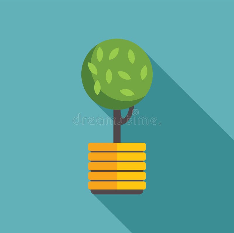 Small Round Shaped Tree Growing from Coins Stack in Yellow Pot with ...