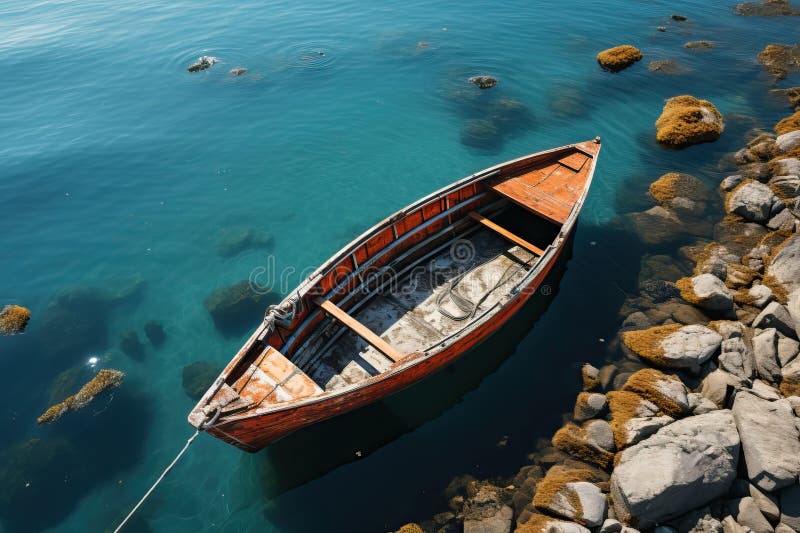 A Small Rowing Boat is Tied To the Shore. Stock Image - Image of ...