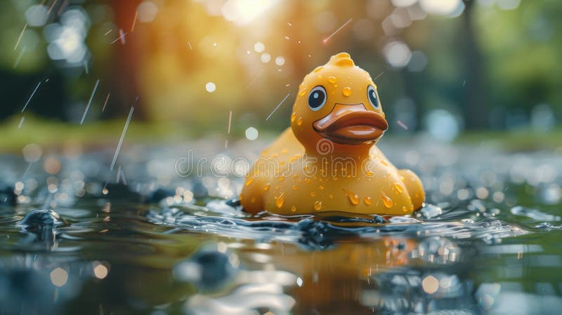 A Small Rubber Duck is Floating in a Puddle of Water, a Simple and ...