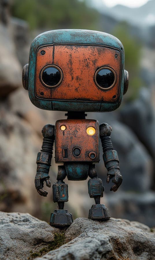 Miniature Robot on Rocky Surface with a Blurred Backdrop Stock Photo ...