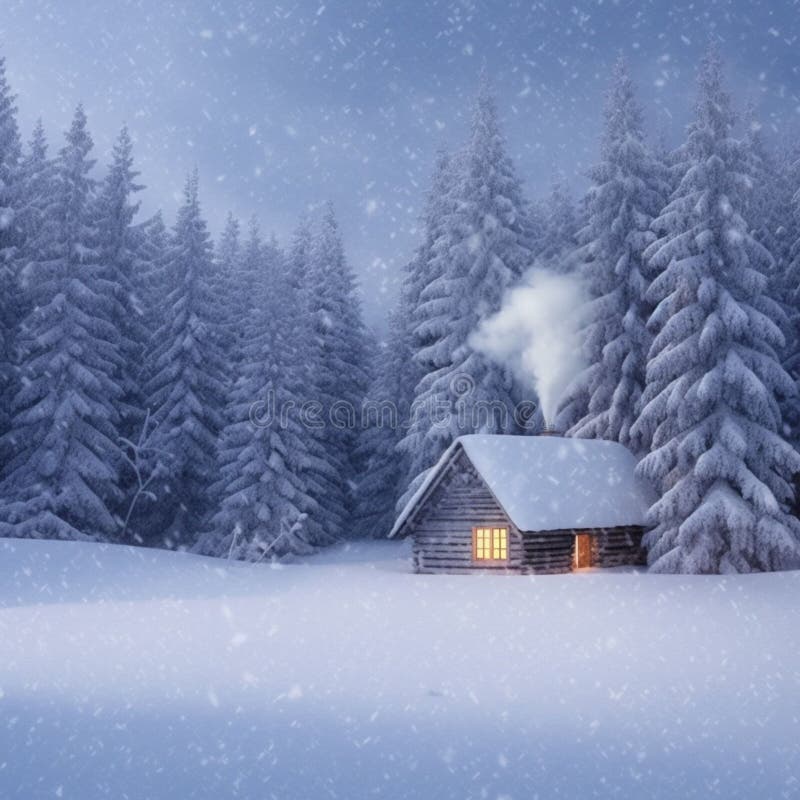 Small Rustic Cabin Nestled in a Snowy Winter Landscape Surrounded by ...
