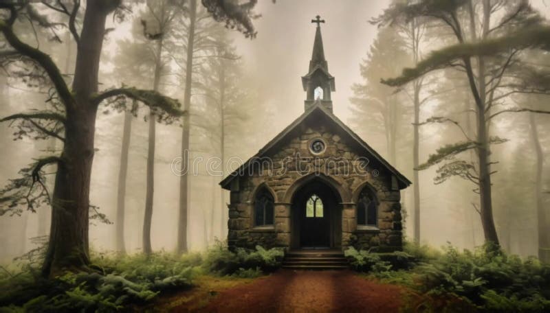 A Small, Rustic Chapel Nestled in a Foggy Forest, Stock Video - Video ...